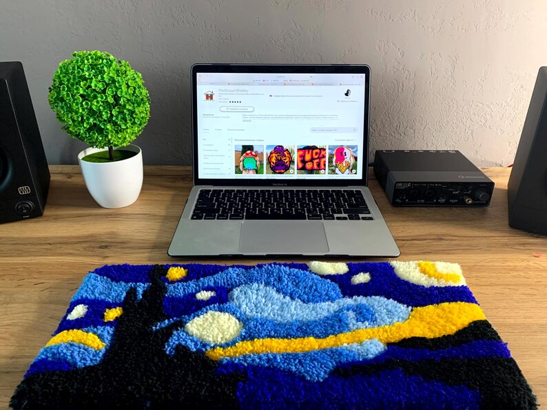Van Gogh Starry Night Handmade Tufted Keyboard Rug - Punch Needle Desk ...