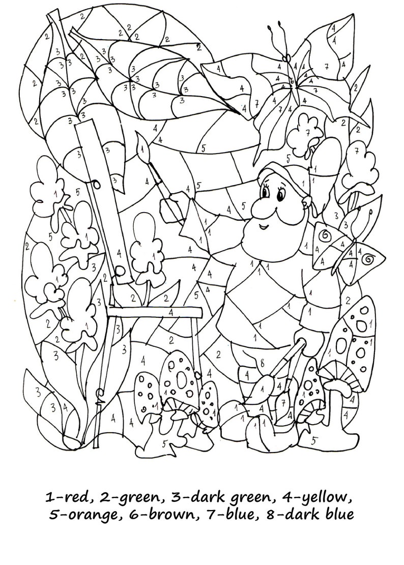 Color by Number Gnomes 20 Printable Coloring Pages Coloring - Etsy
