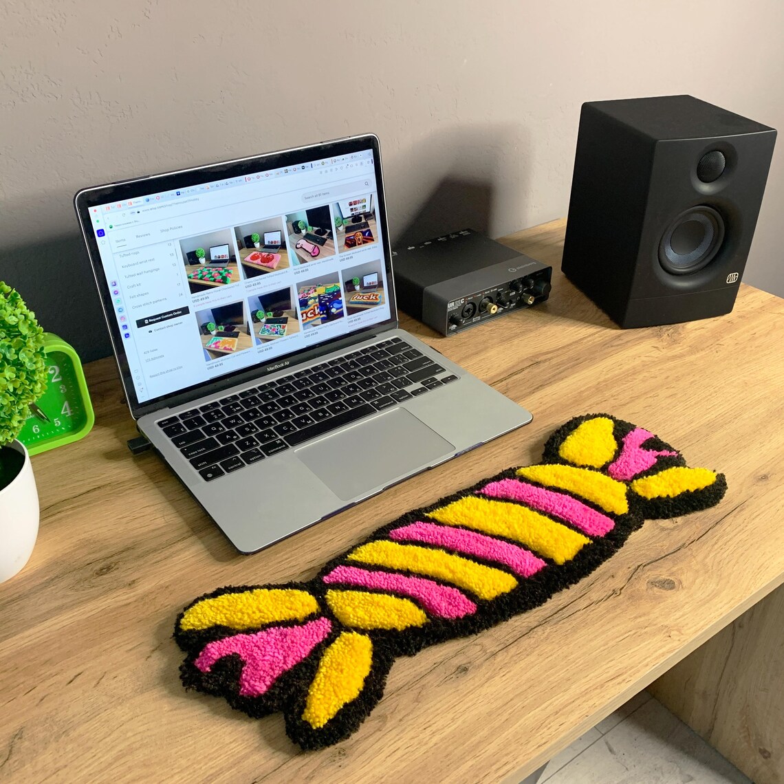 CANDY Tufted Keyboard Rug - Handmade Pink Punch Needle Desk Mat and ...