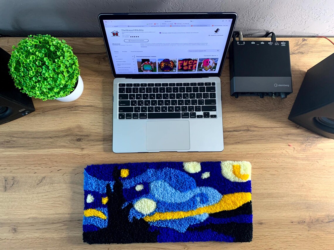 Van Gogh Starry Night Handmade Tufted Keyboard Rug - Punch Needle Desk ...