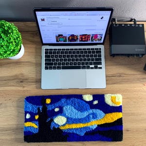 Van Gogh Starry Night Handmade Tufted Keyboard Rug - Punch Needle Desk ...