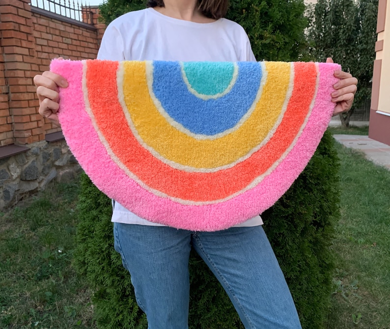 Handmade Pastel Rainbow Rug, Cute Hand Tufted Wall Decor, Colorful Home ...