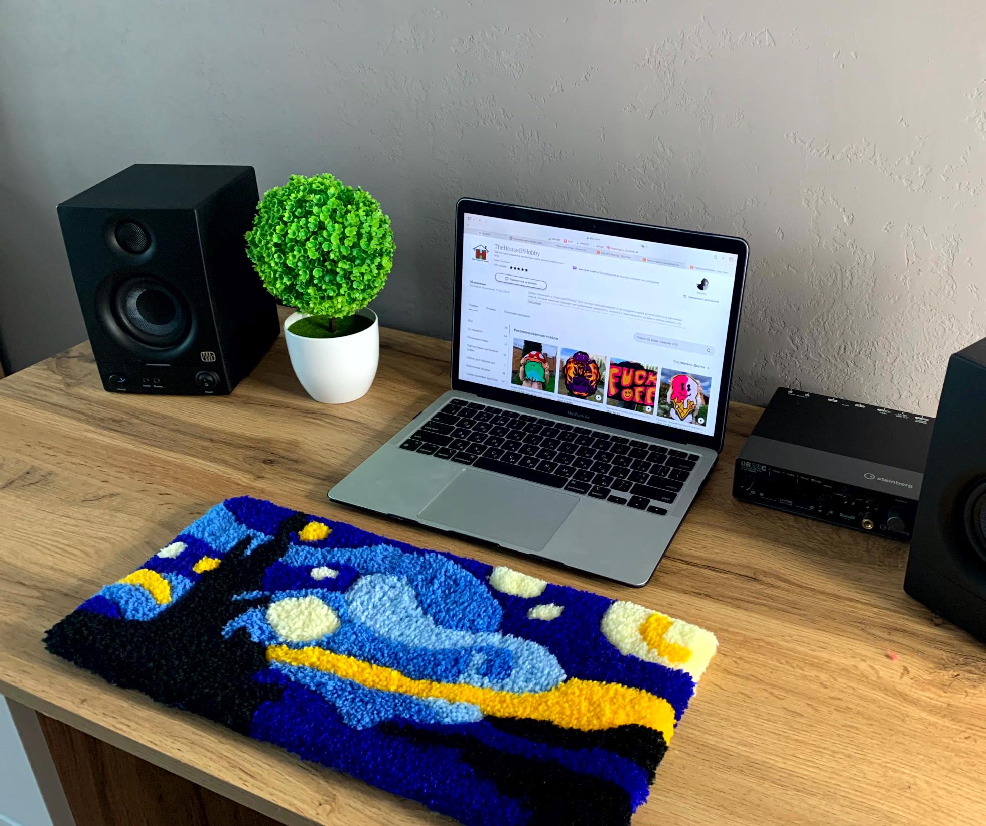 Van Gogh Starry Night Handmade Tufted Keyboard Rug - Punch Needle Desk ...