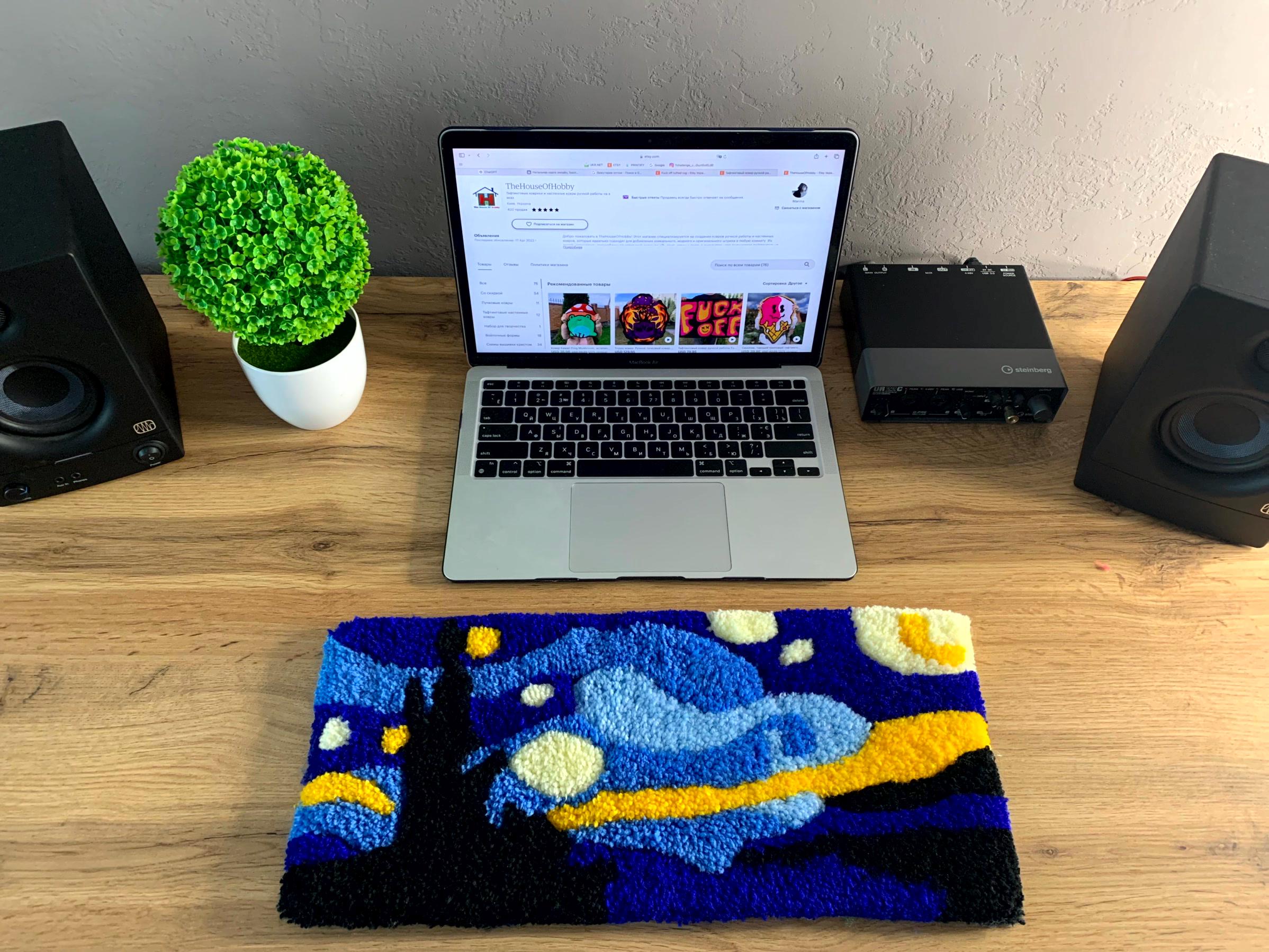 Van Gogh Starry Night Handmade Tufted Keyboard Rug - Punch Needle Desk ...