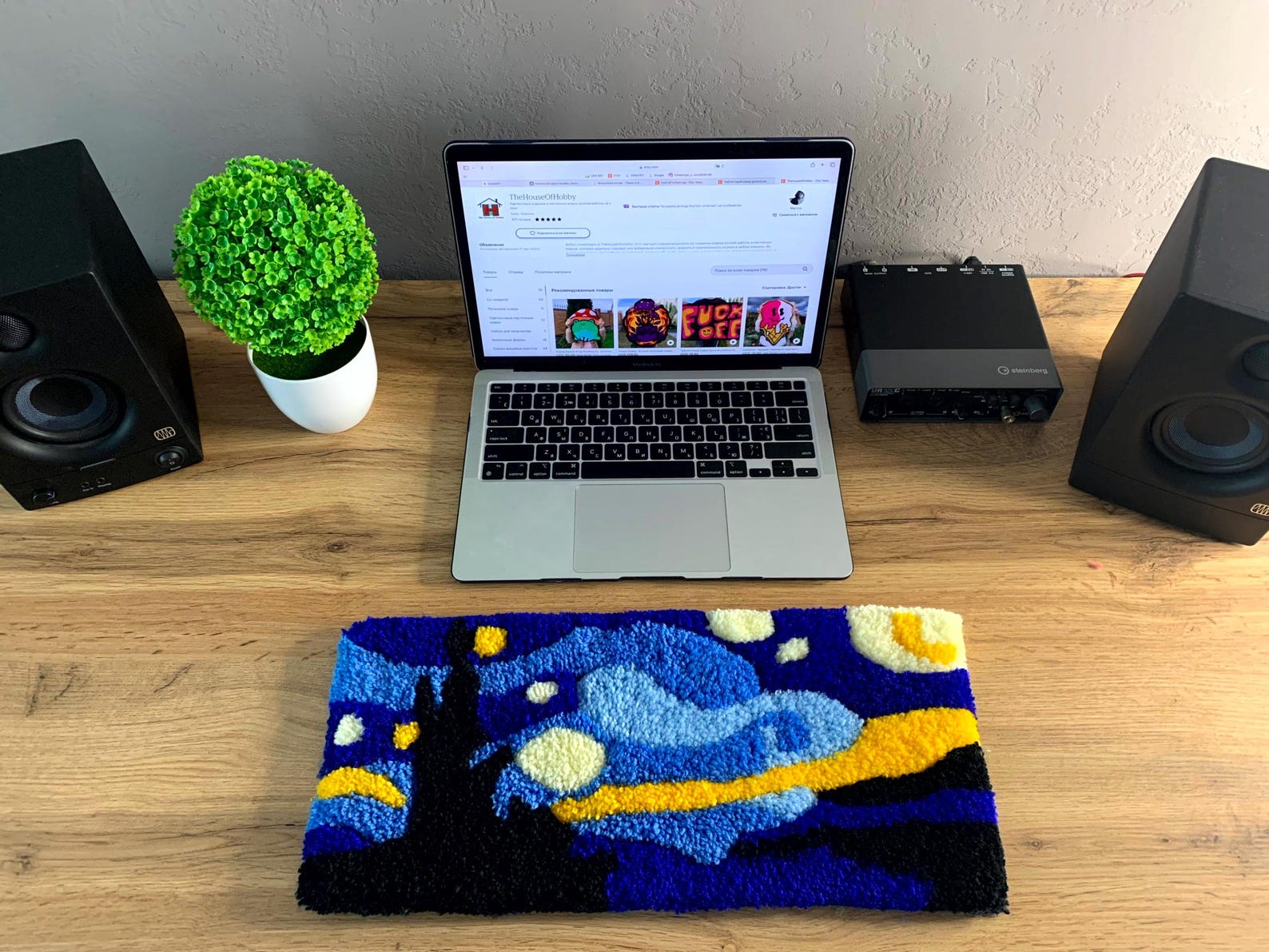 Van Gogh Starry Night Handmade Tufted Keyboard Rug - Punch Needle Desk ...