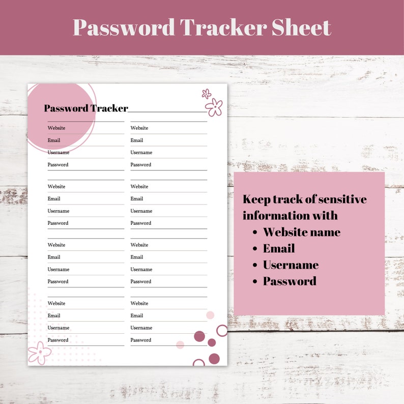 Password Tracker Printable, Easy-to-use Digital Download, Ideal for ...
