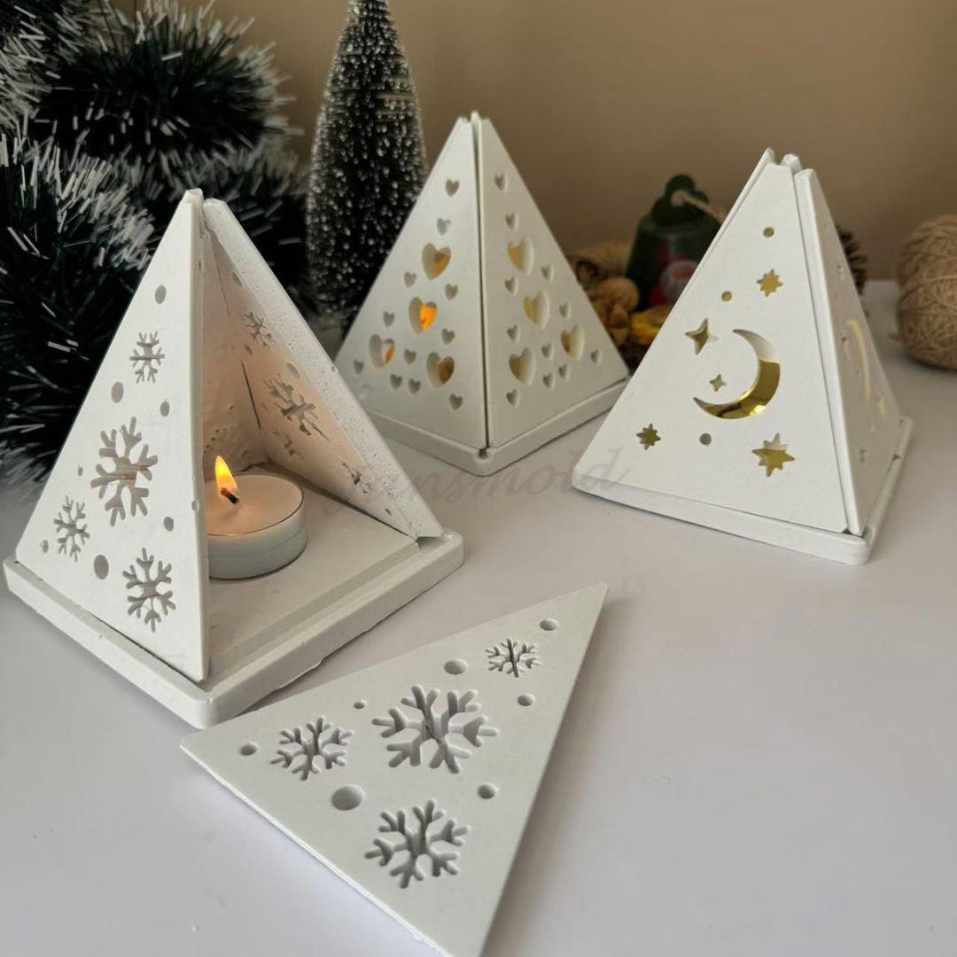Hollow Pyramid Silicone Mold Candle Holder Mold LED Light Mold Warm ...