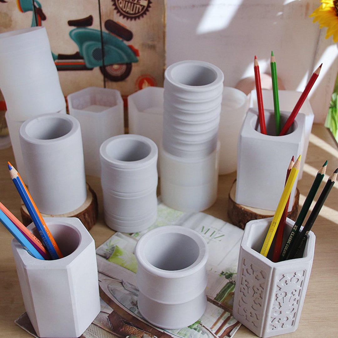 Multi Shape Pen Holder Silicone Mold Concrete Planter Mold Plaster ...