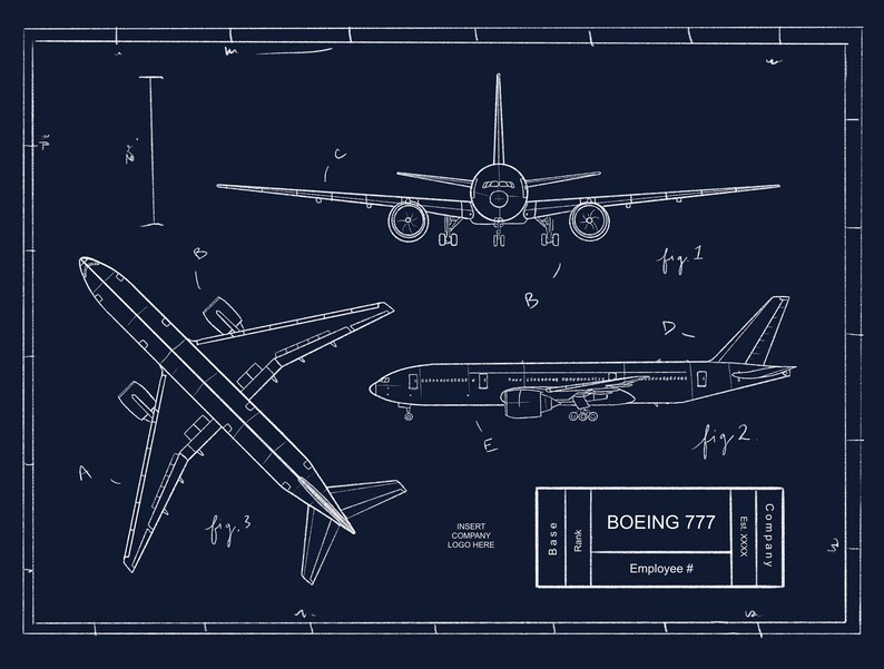 Customizable Boeing 777 Blueprint Illustration - Etsy