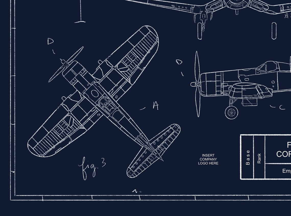 Customizable F4U Corsair Blueprint Illustration - Etsy
