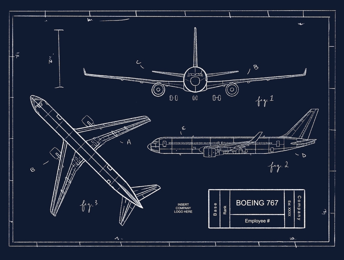 Customizable Boeing 767 Blueprint Illustration - Etsy