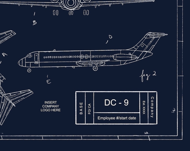 Customizable Douglas DC-9 Blueprint Illustration - Etsy