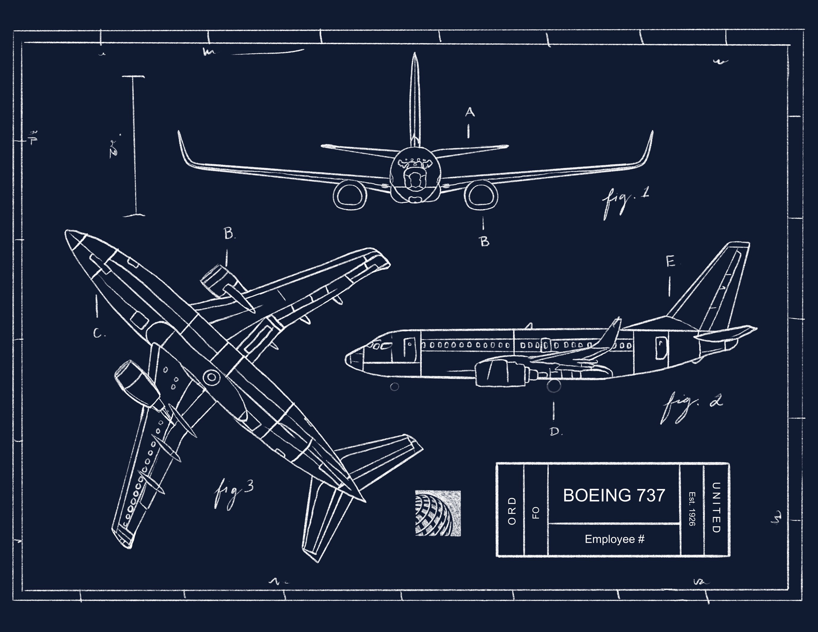 Customizable United Boeing 737 Blueprint Illustration - Etsy