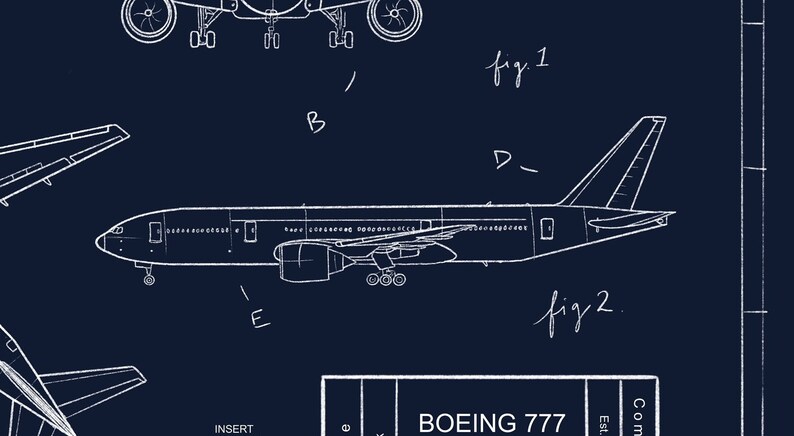 Customizable Boeing 777 Blueprint Illustration - Etsy