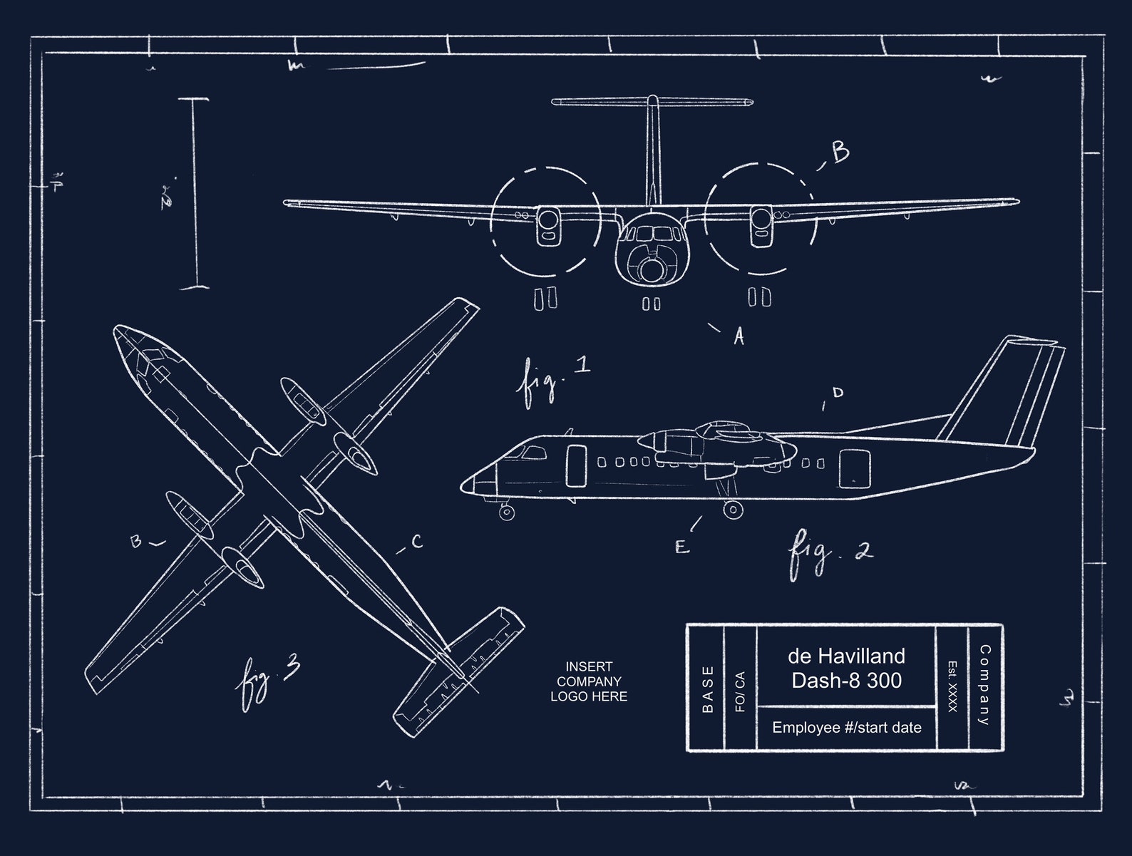 Customizable De Havilland Dash 8-300 Blueprint Illustration - Etsy