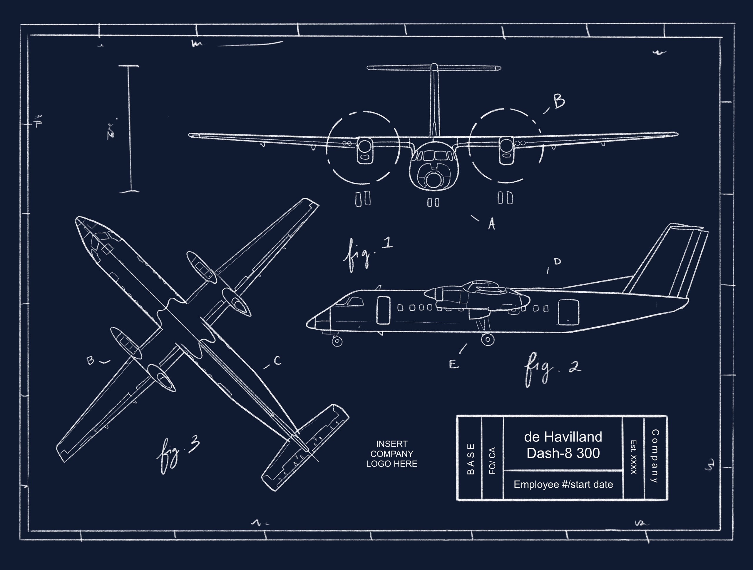 Customizable De Havilland Dash 8-300 Blueprint Illustration - Etsy