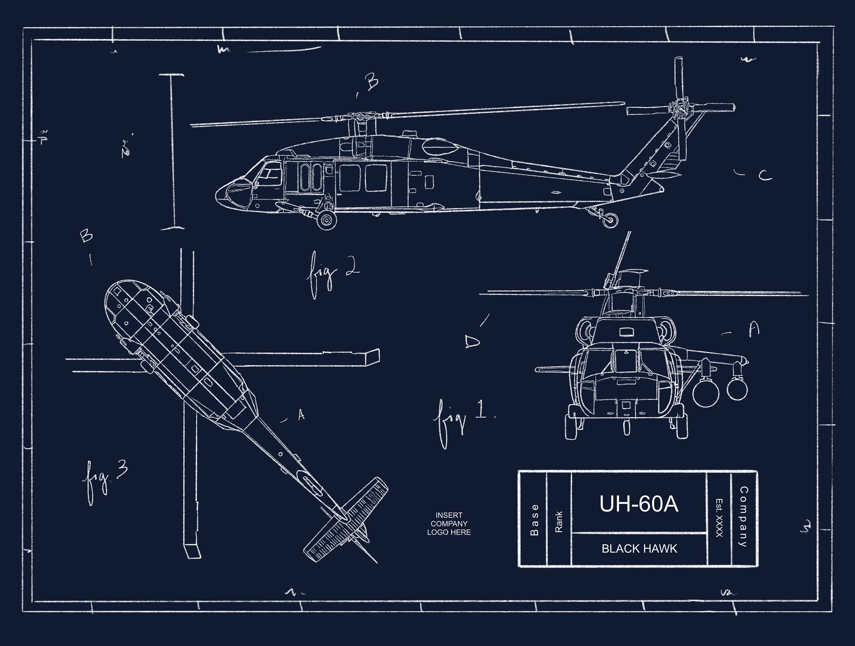 Customizable UH-60A Black Hawk Blueprint Illustration - Etsy