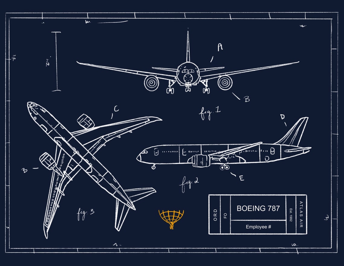 Customizable Atlas Air Boeing 787 Blueprint Illustration | Etsy UK