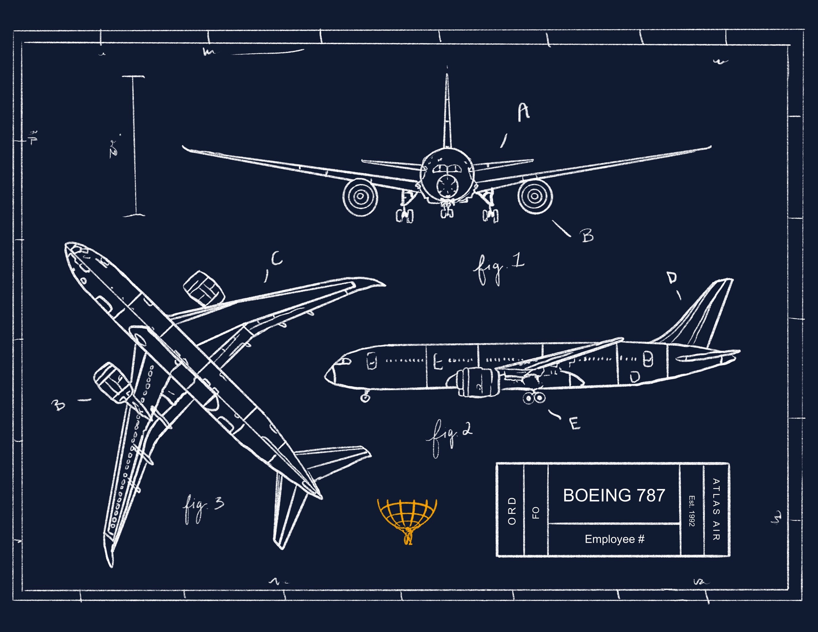 Customizable Atlas Air Boeing 787 Blueprint Illustration - Etsy UK