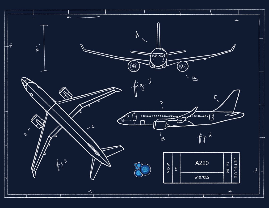 Customizable JetBlue A220 Blueprint Illustration - Etsy.de