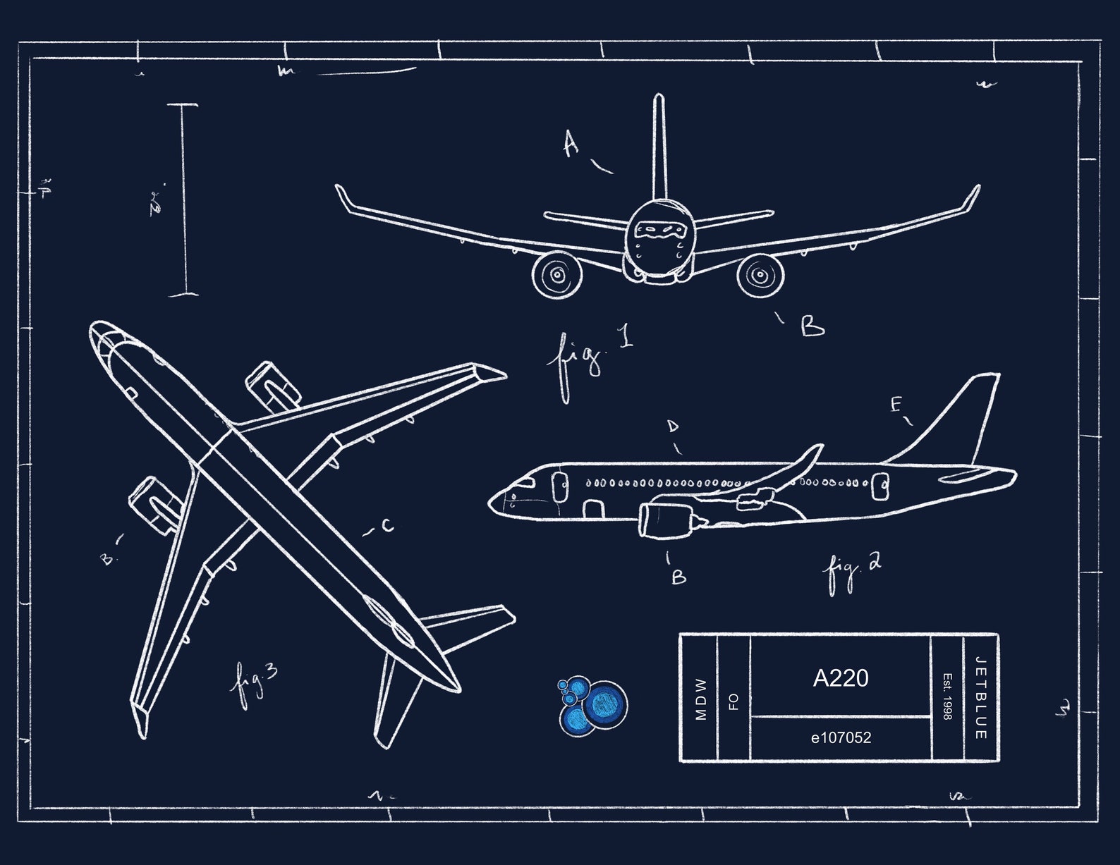 Customizable JetBlue A220 Blueprint Illustration - Etsy.de