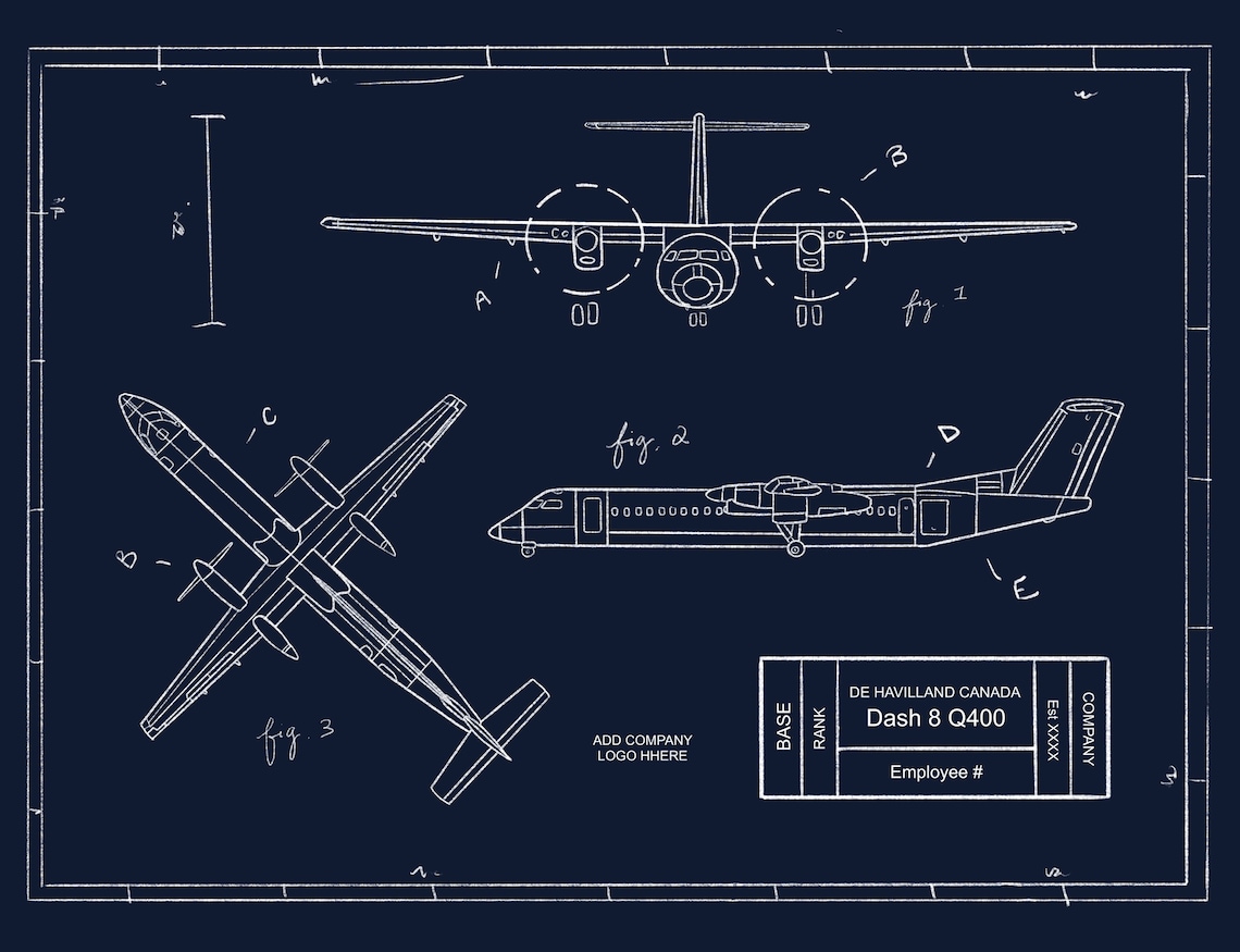 Customizable De Havilland (canada) Dash-8 Q400 Blueprint Illustration ...