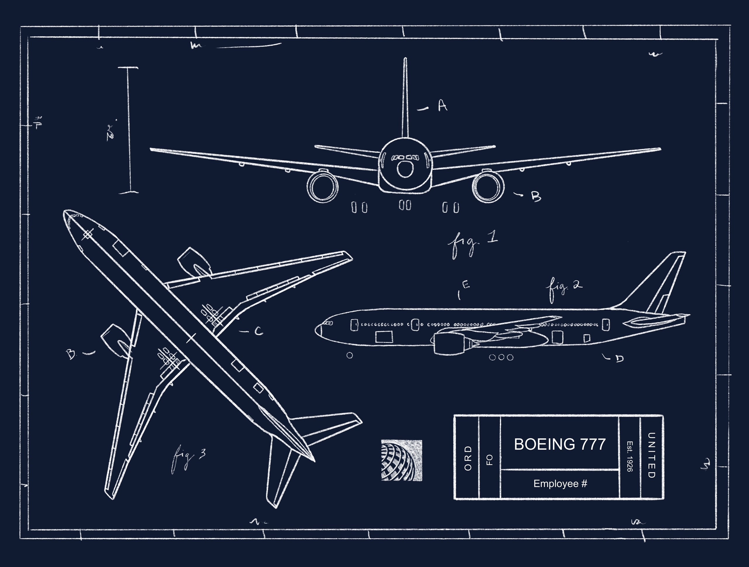Customizable United Boeing 777 Blueprint Illustration - Etsy