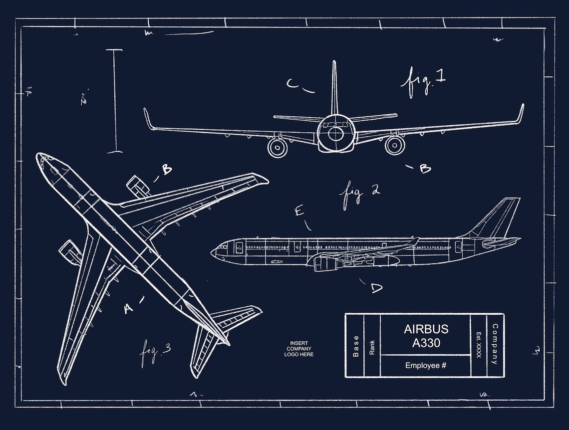 Customizable Airbus A330 Blueprint Illustration - Etsy