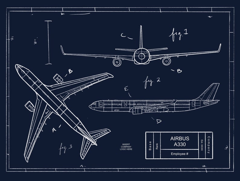 Customizable Airbus A330 Blueprint Illustration - Etsy