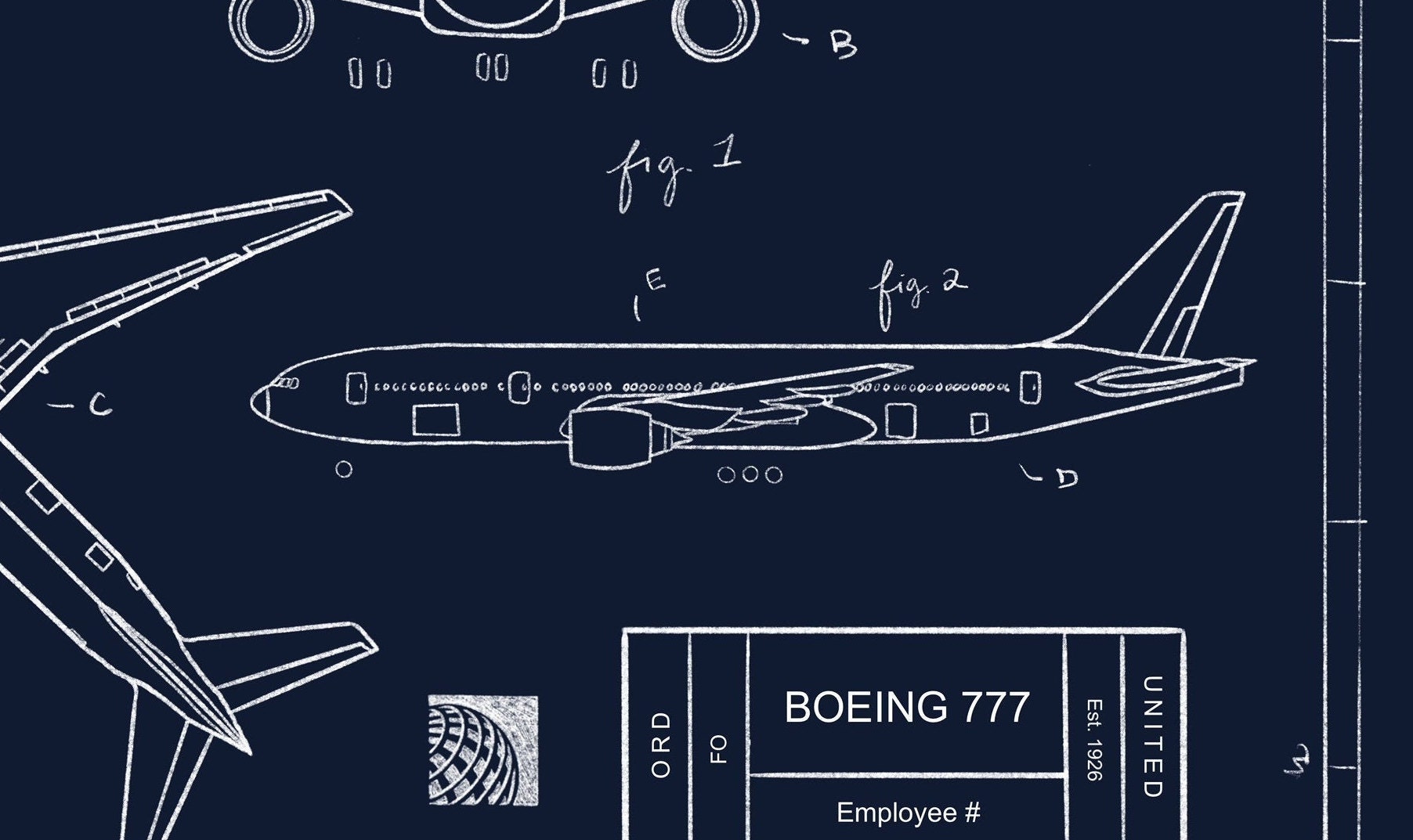 Customizable United Boeing 777 Blueprint Illustration | Etsy