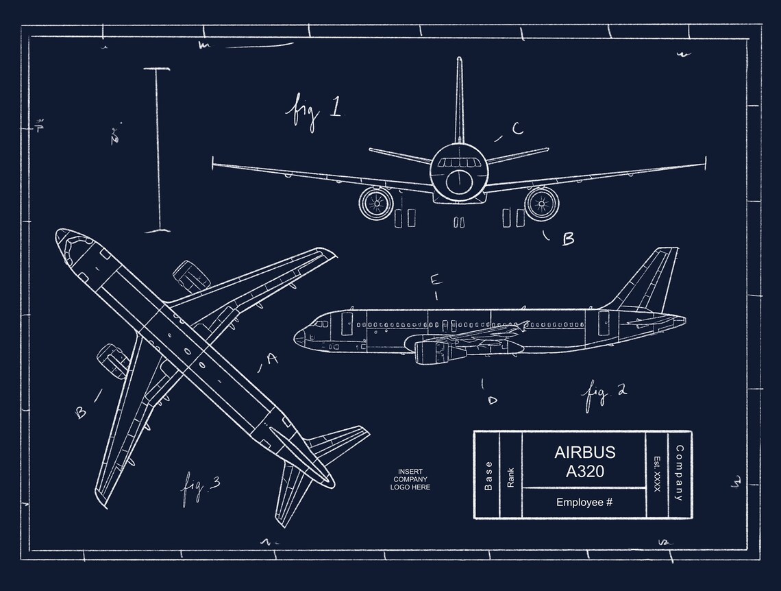 Customizable Airbus A320 Blueprint Illustration - Etsy