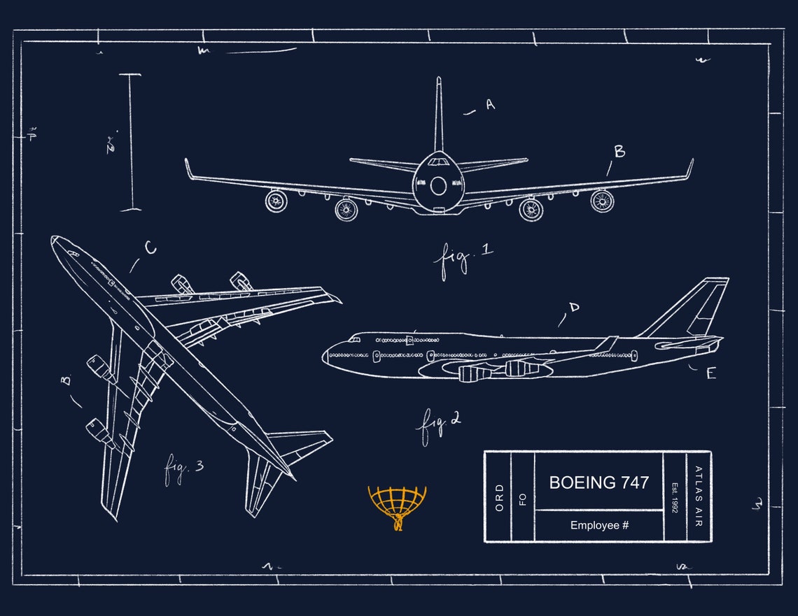 Customizable Atlas Air Boeing 747 Blueprint Illustration - Etsy