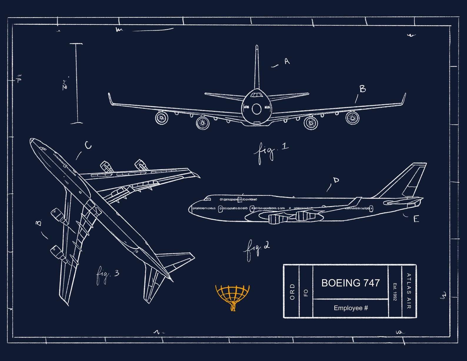 Customizable Atlas Air Boeing 747 Blueprint Illustration - Etsy