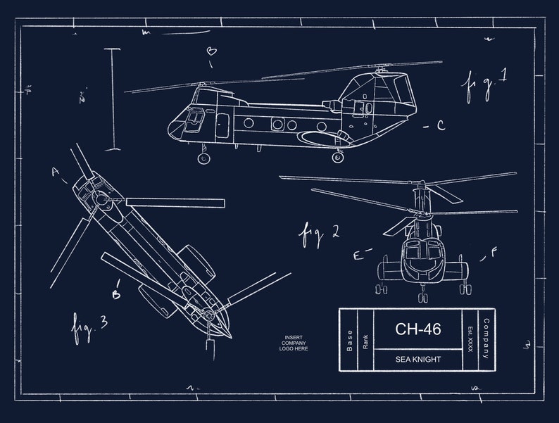 Customizable CH-46 Blueprint Illustration - Etsy