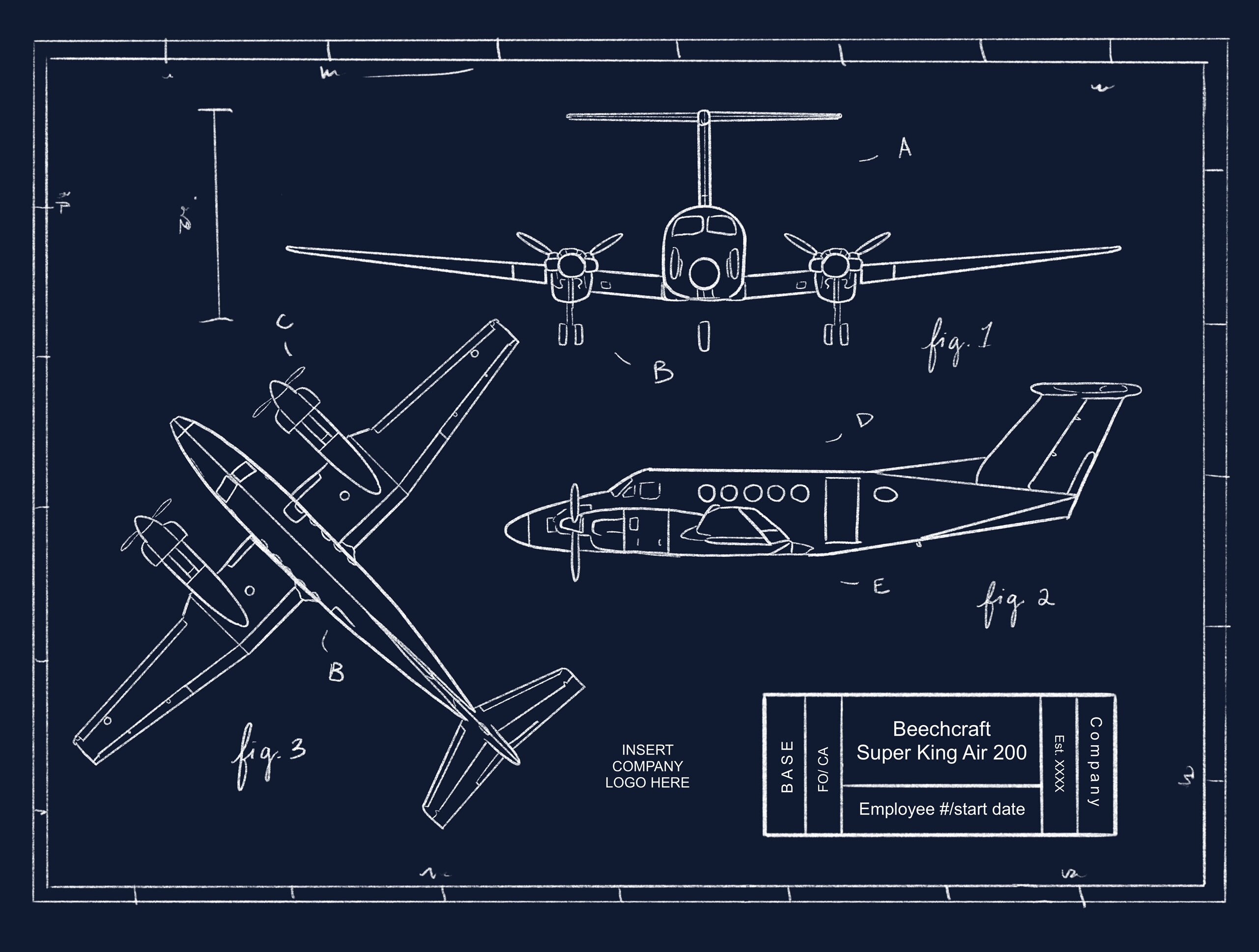 Customizable Beechcraft Super King Air 200 Blueprint Illustration - Etsy