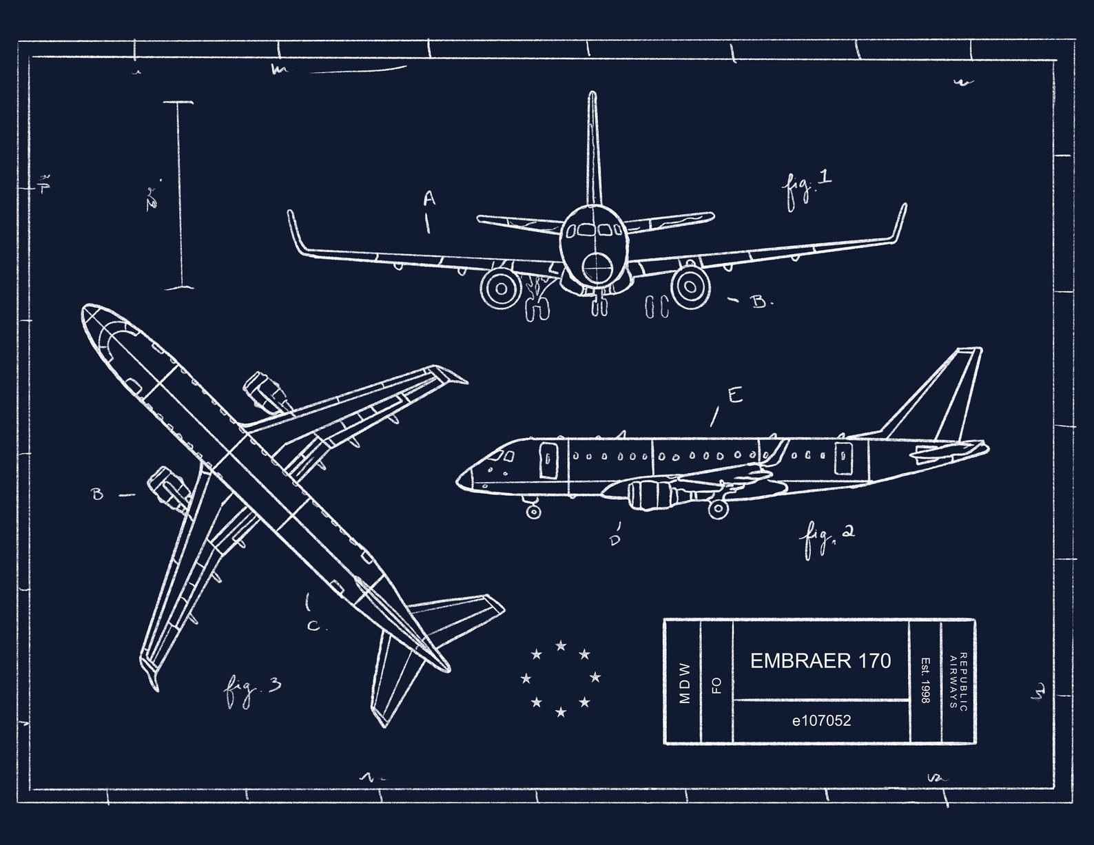 Customizable Embraer 170 Republic Airways Blueprint Illustration - Etsy