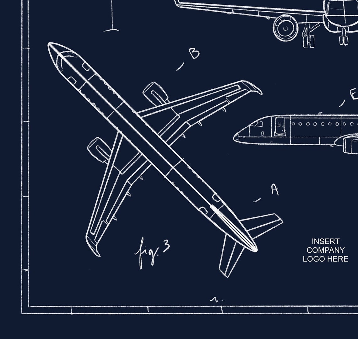 Customizable Embraer 190 Blueprint Illustration - Etsy