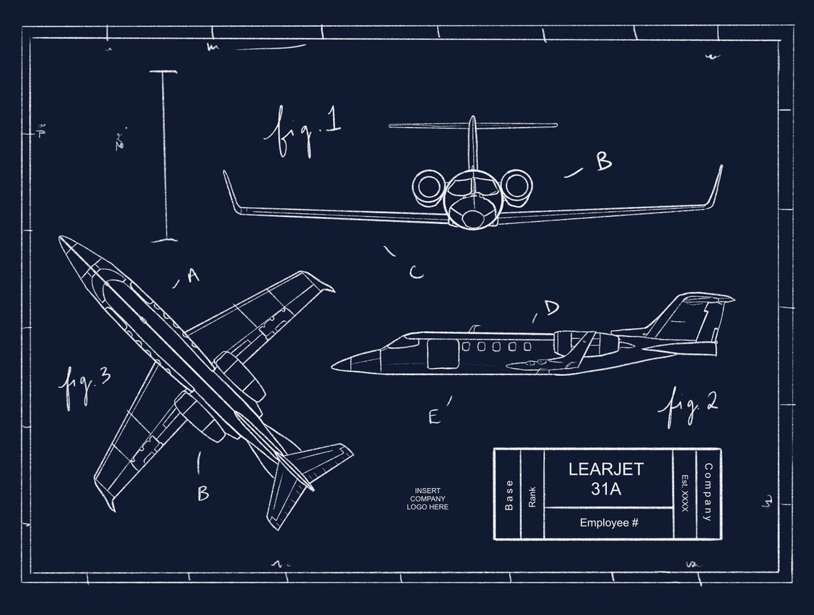 Customizable LearJet 31-A Blueprint Illustration | Etsy