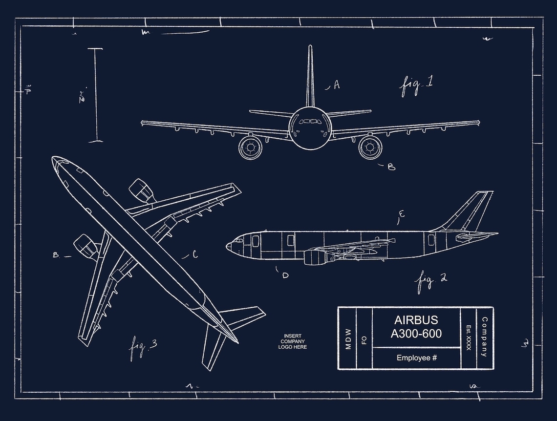 Customizable Airbus A300-600 Blueprint Illustration - Etsy