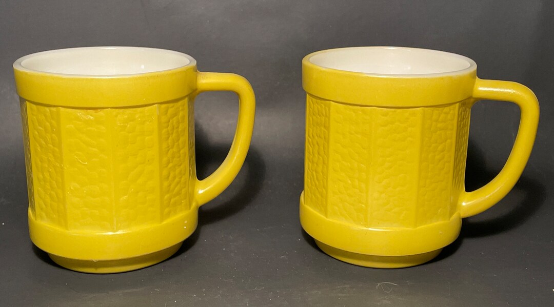 Vintage Federal Milk Glass Coffee Mugs Green-yellow Ish?! Pebbled ...