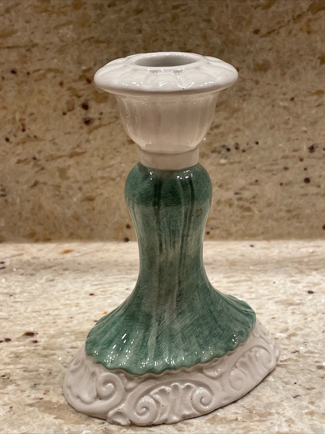 Vintage Majolica Meiselman Imports Ceramic Candle Stick Holder Green ...