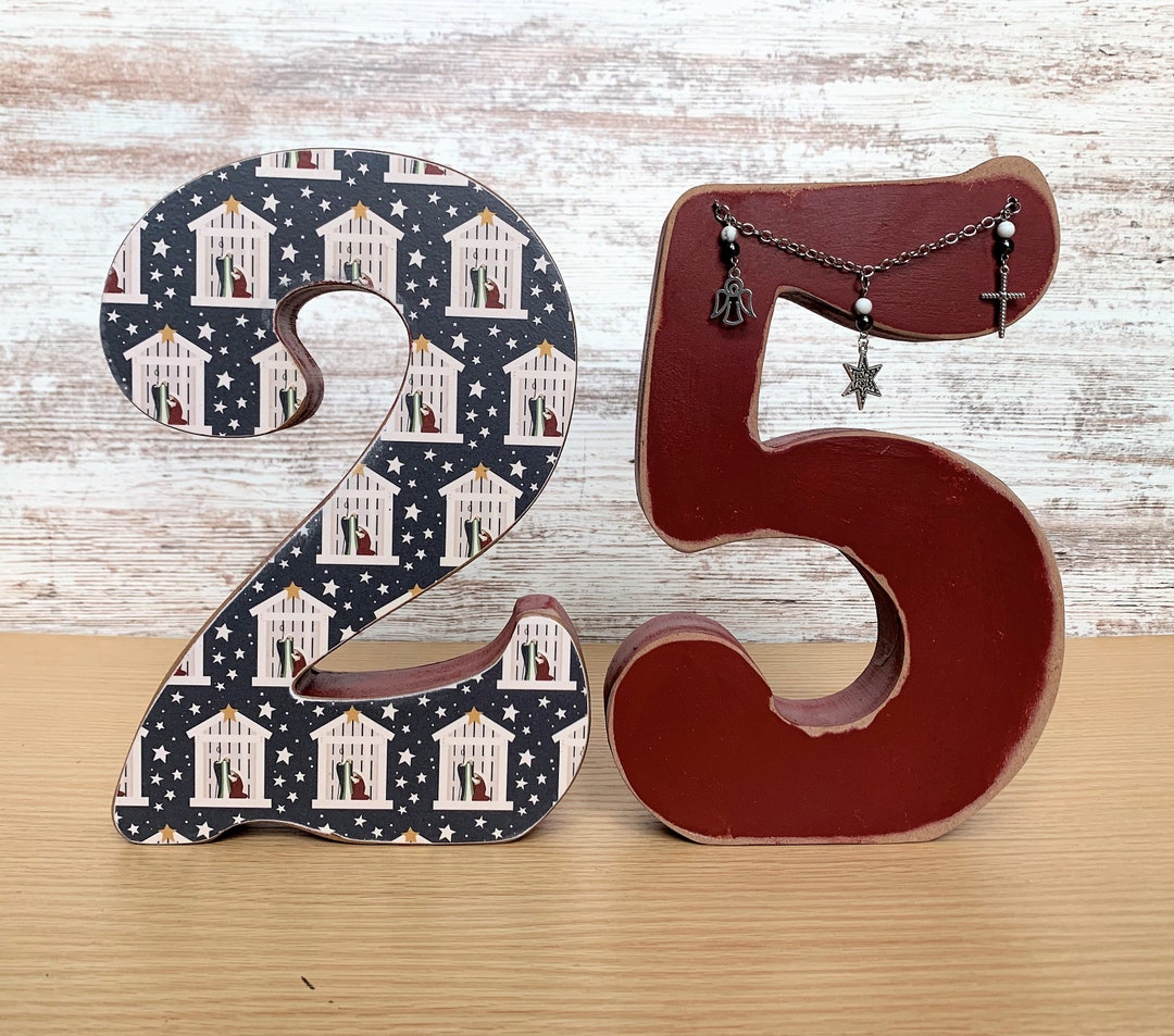 Wood Number 25 Christmas Holiday Sign Decor, Baby Jesus, O Holy Night ...