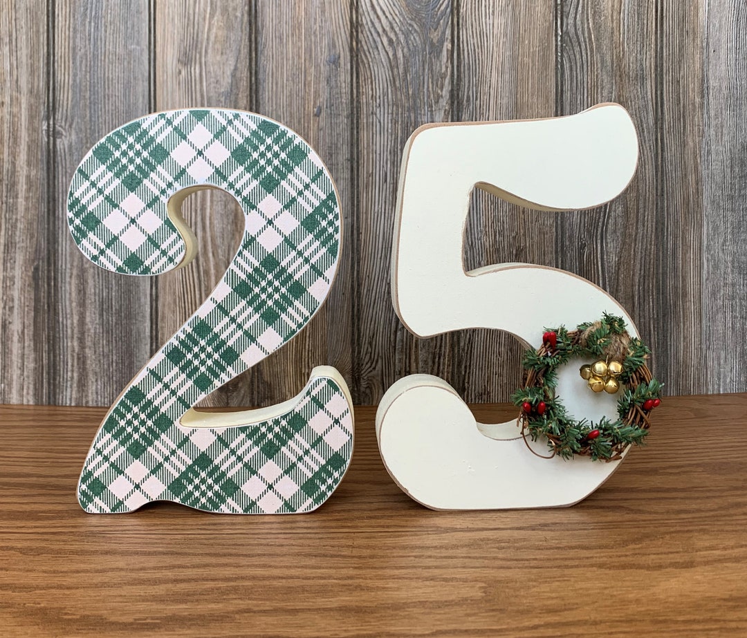 Wood Number 25 Christmas Holiday Sign Decor, Farmhouse, Rustic, Green ...