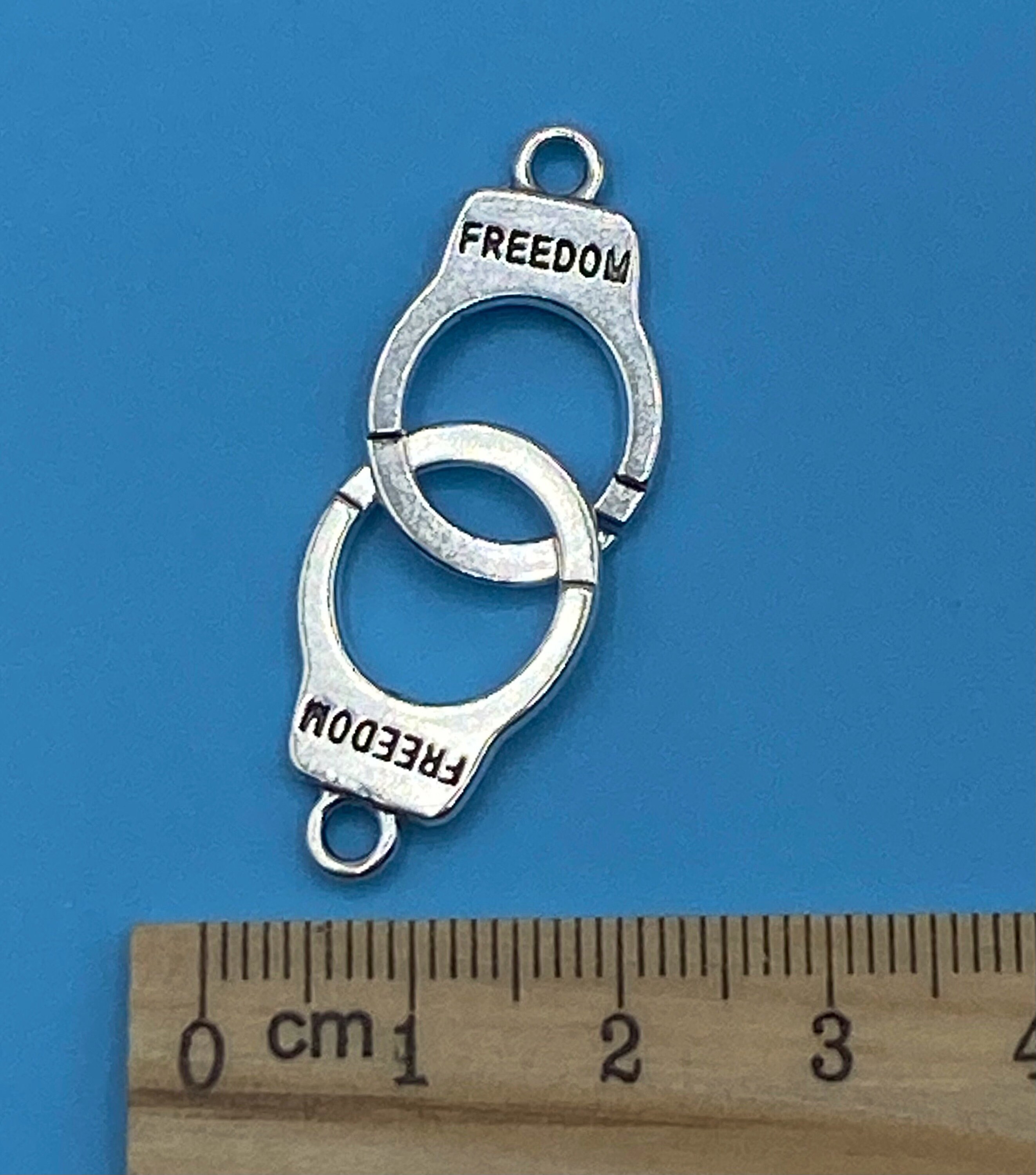 Large Silver Handcuffs with Freedom Pendent Charms Six | Etsy