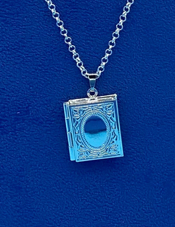 Small Silver Book Style Locket With Detailed Engraved Cover - Etsy