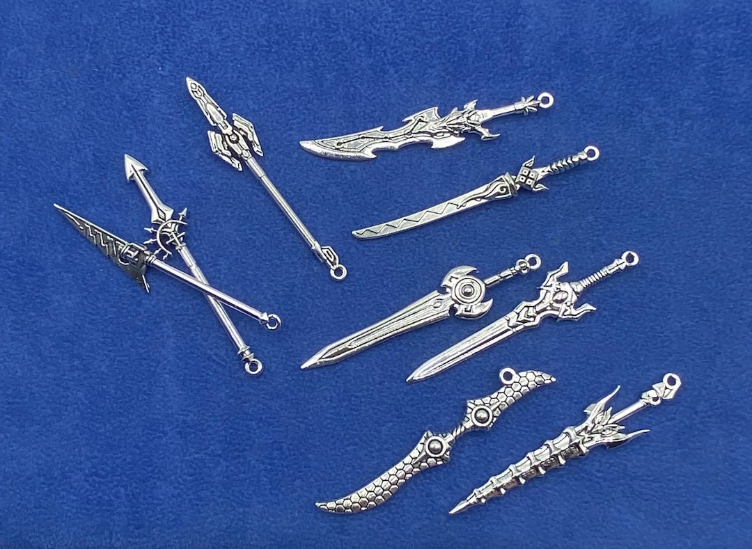 Large Silver Fantasy and Gaming Weapons Set Charms Pendants ~ Set of ...