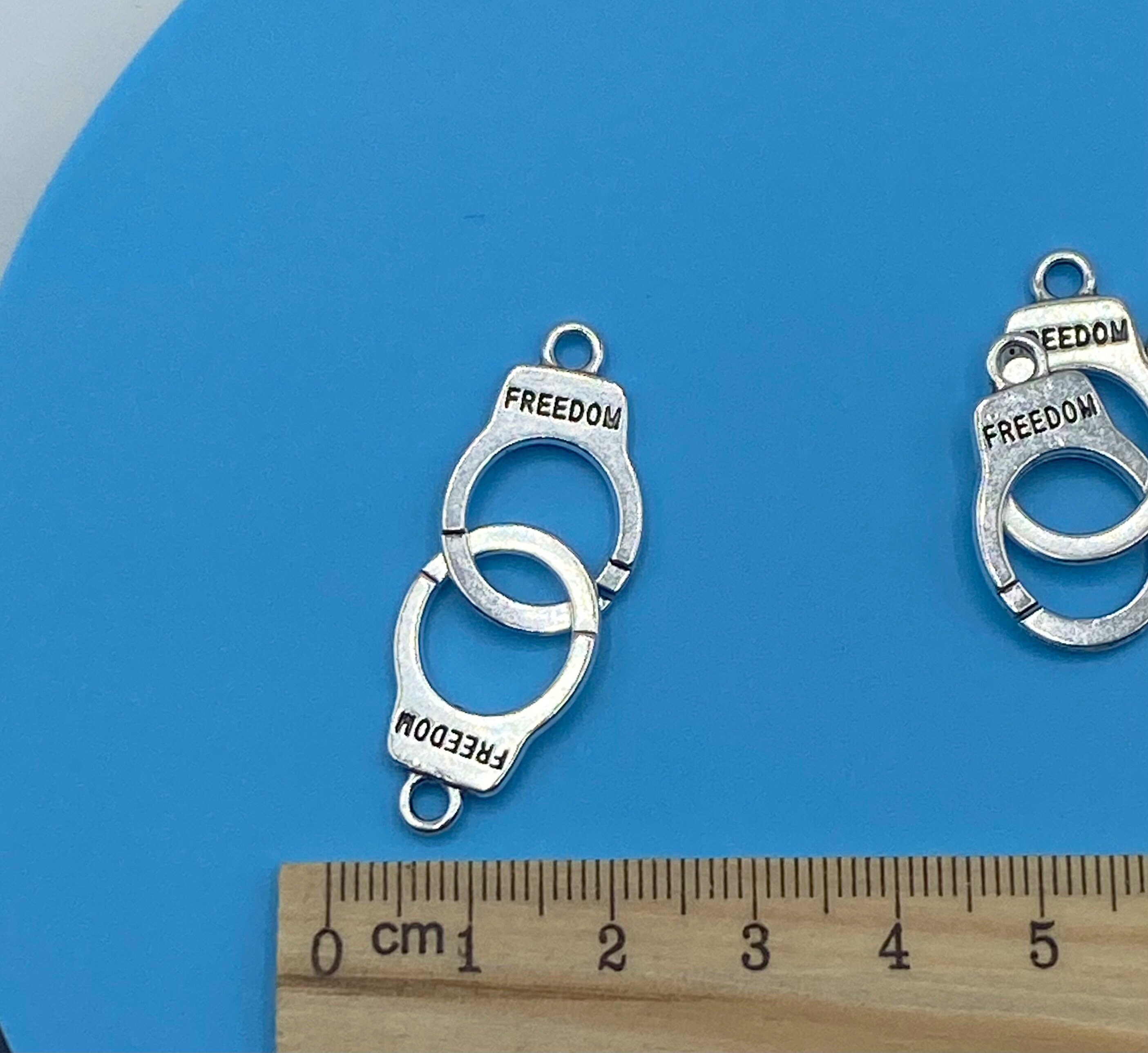 Large Silver Handcuffs with Freedom Pendent Charms Six | Etsy