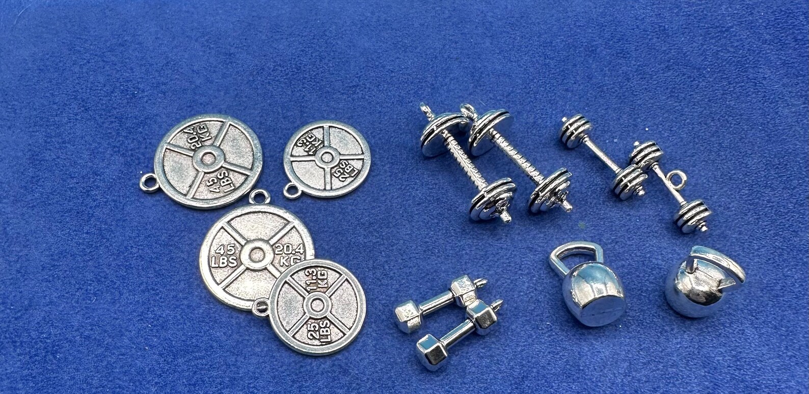 Silver Gym Weight Lifting Fitness Equipment Charms Pendants - Set of ...