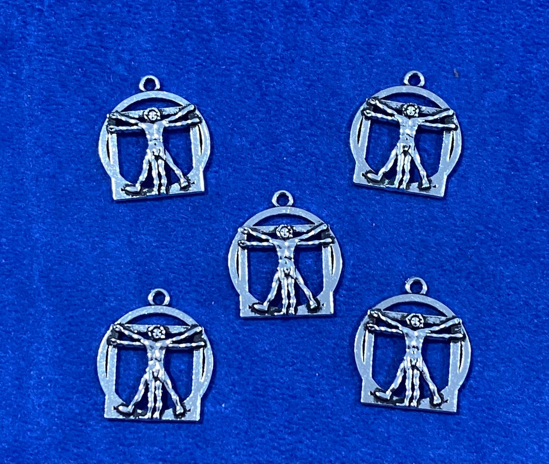 Silver Leonardo Da Vinci’s Vitruvian Man Symbol Charm Pendant ~ Set of ...