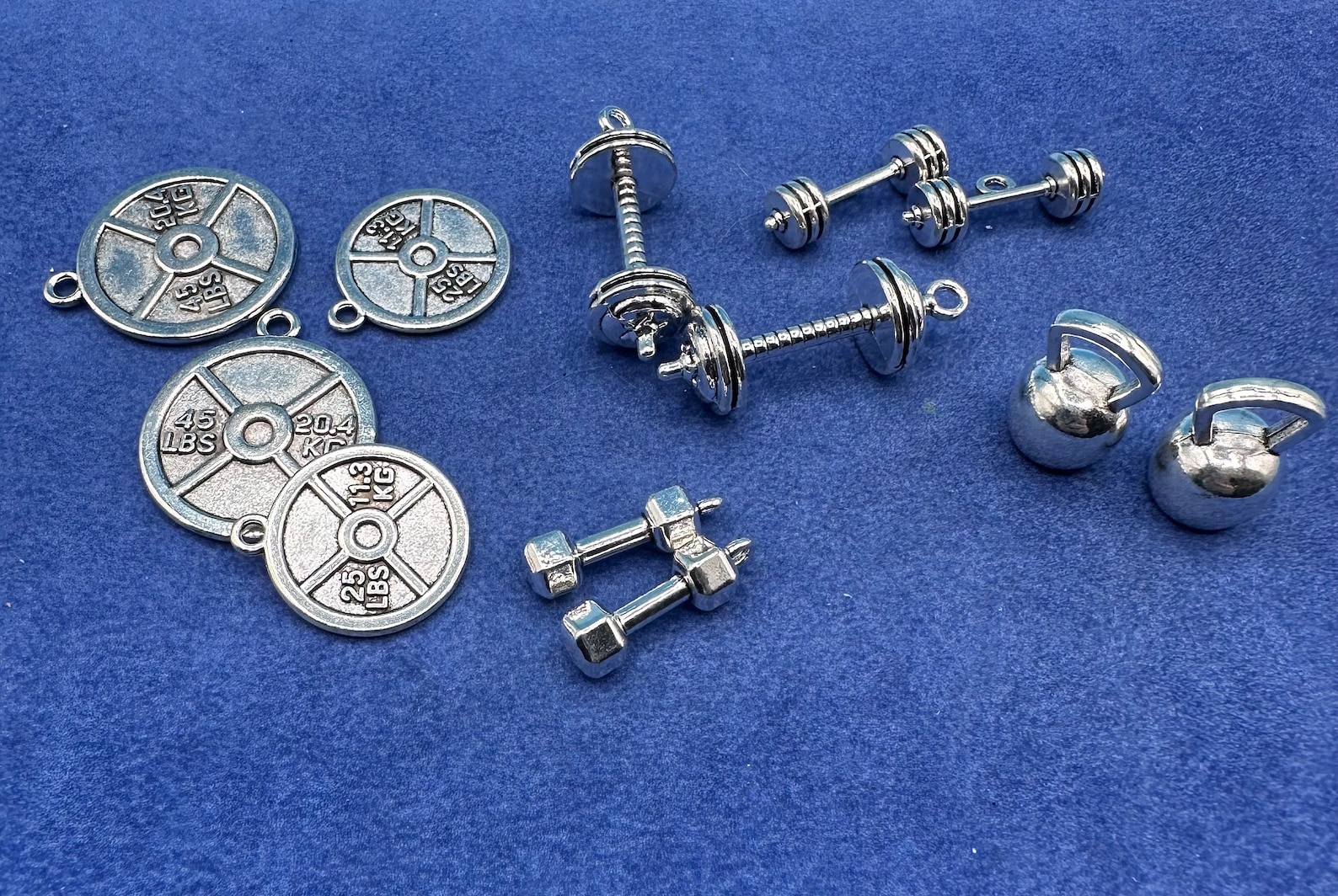 Silver Gym Weight Lifting Fitness Equipment Charms Pendants - Set of ...